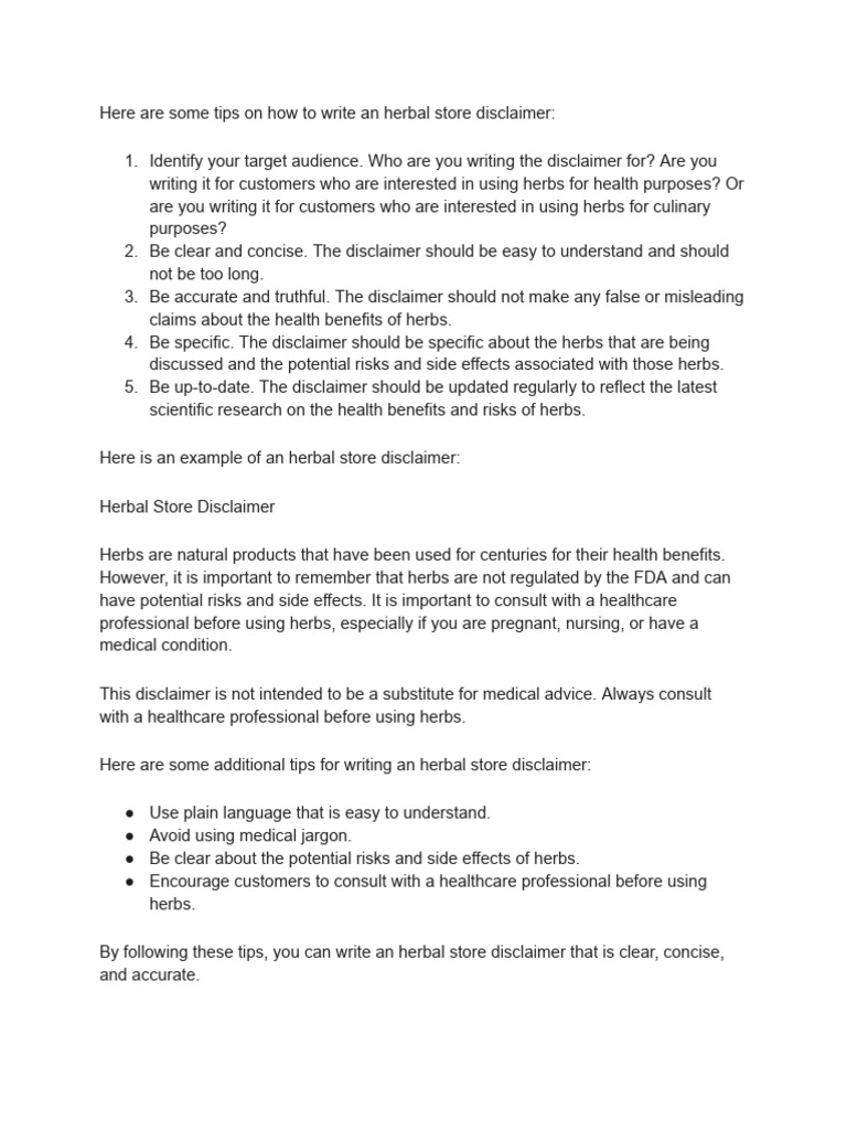 How To Write Herbal Store Disclaimer PDF | PDF