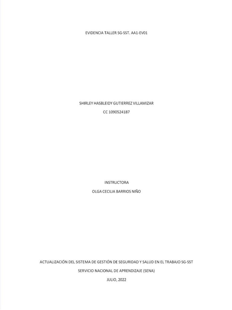 Evidencia Taller Sg Sst Aa1 Ev01 Pdf