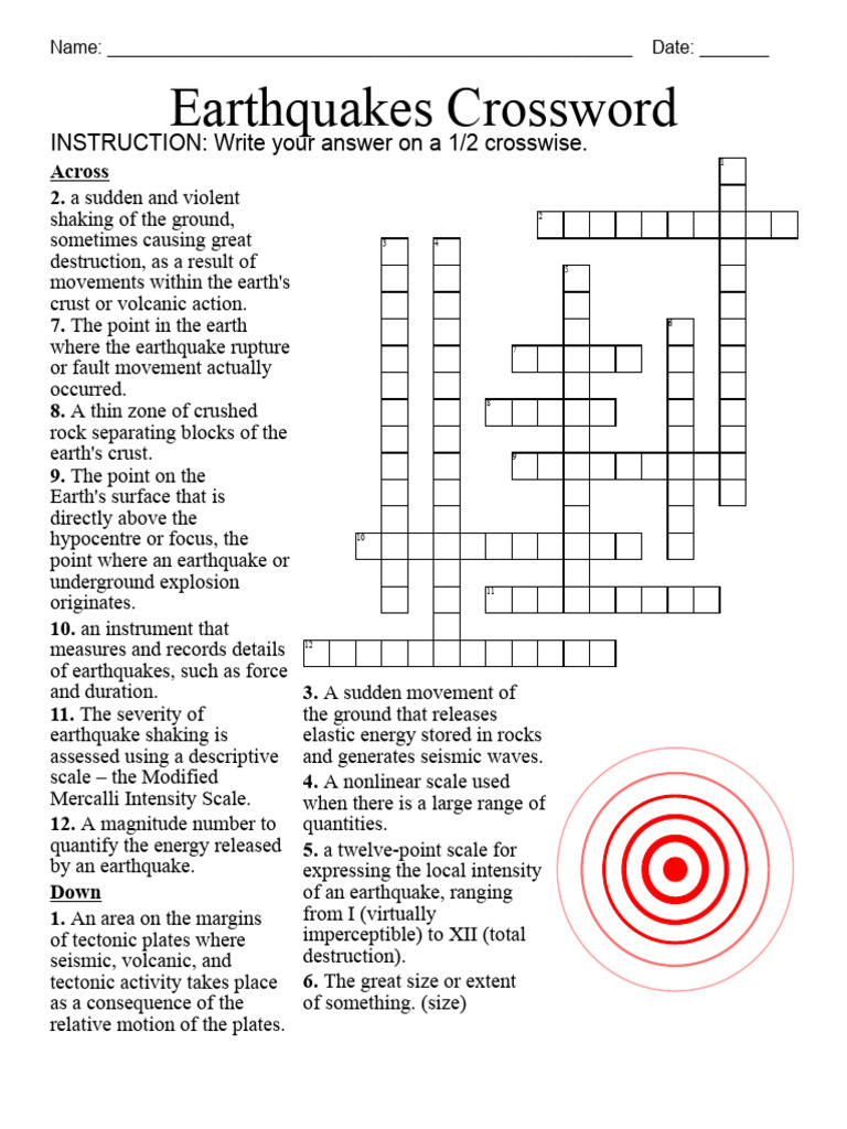 Earthquake Crossword Puzzle Guide | PDF