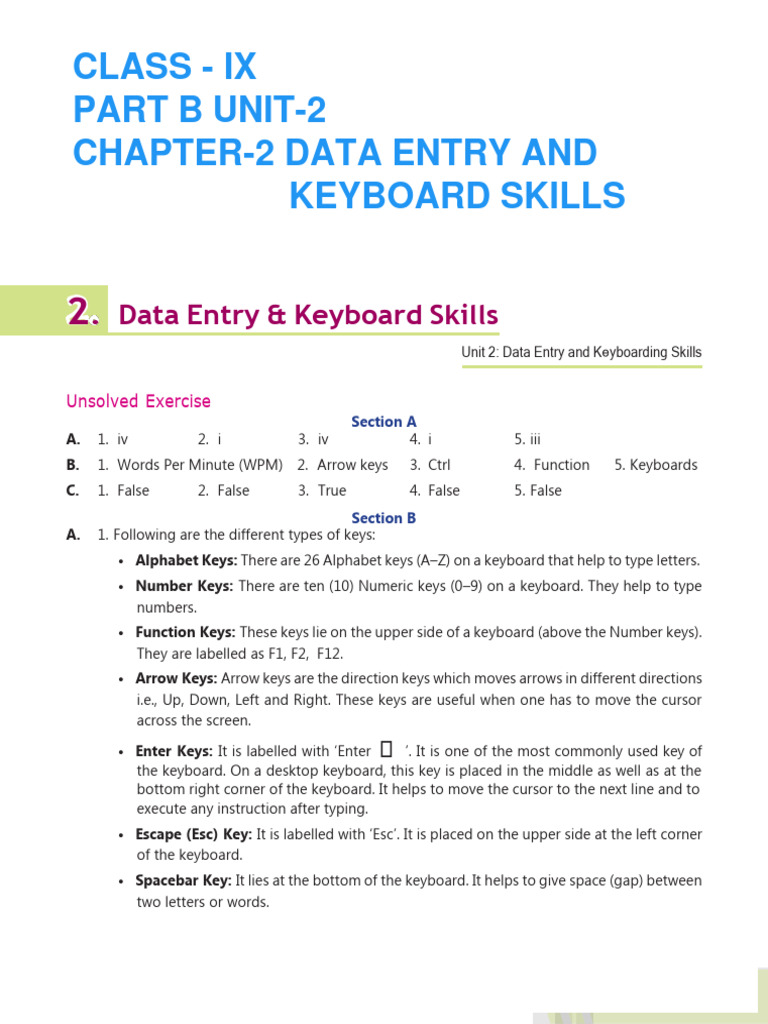 IX - PartB - CH2 - Data Entry and Keyboard Skills - v2 | PDF | Computer Keyboard | Tools