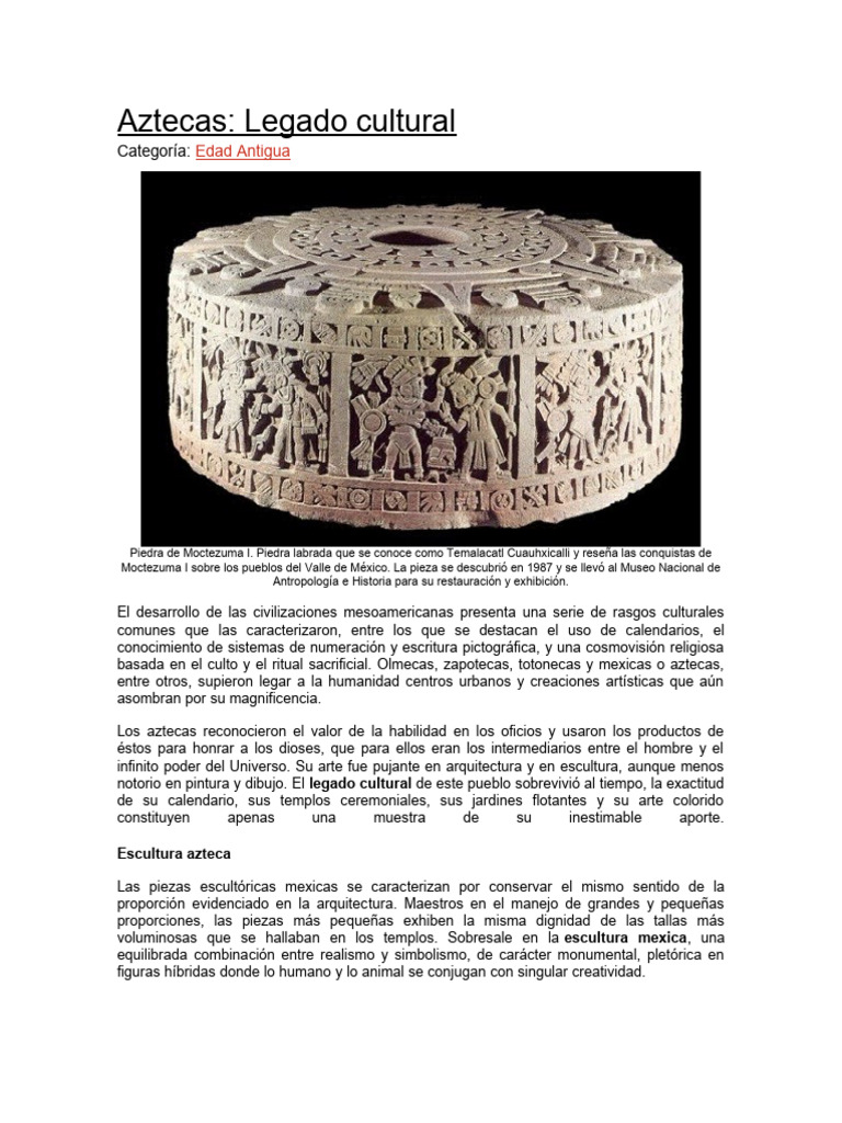 Civilizacion Azteca. Legado Cultural | PDF | Códice | Escultura