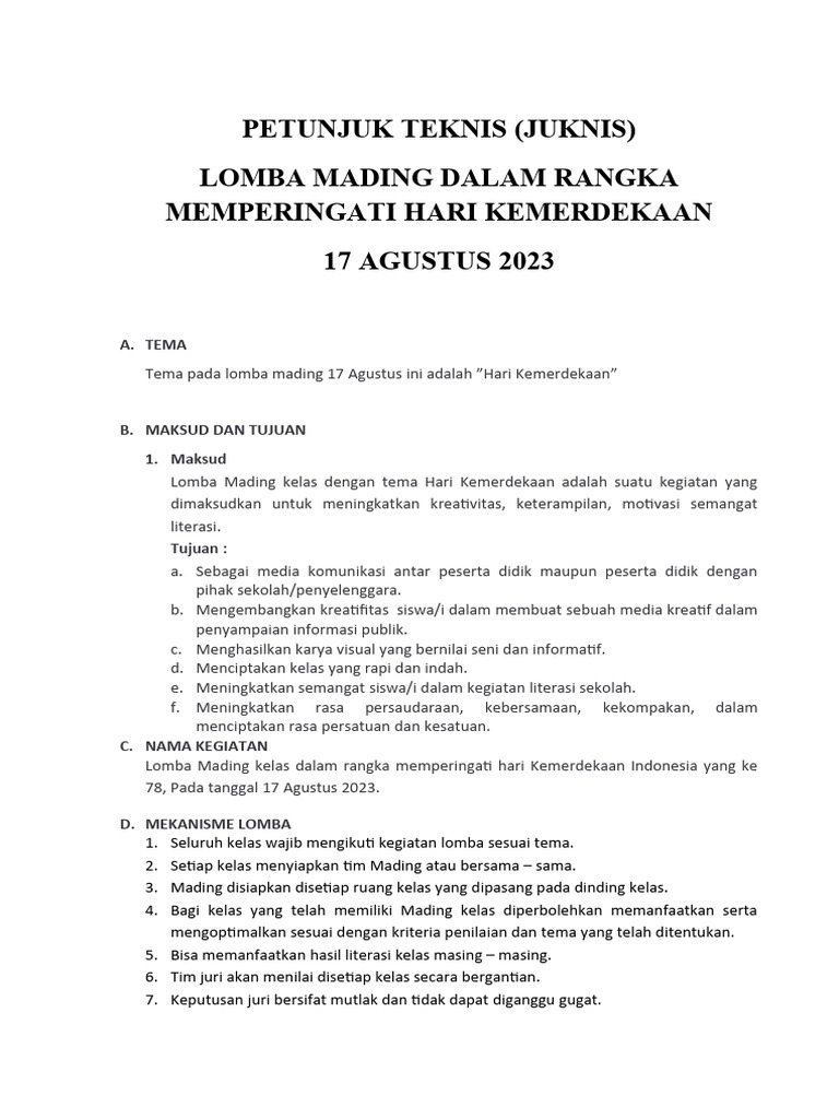 Juknis Lomba Mading Kelas-1 | PDF