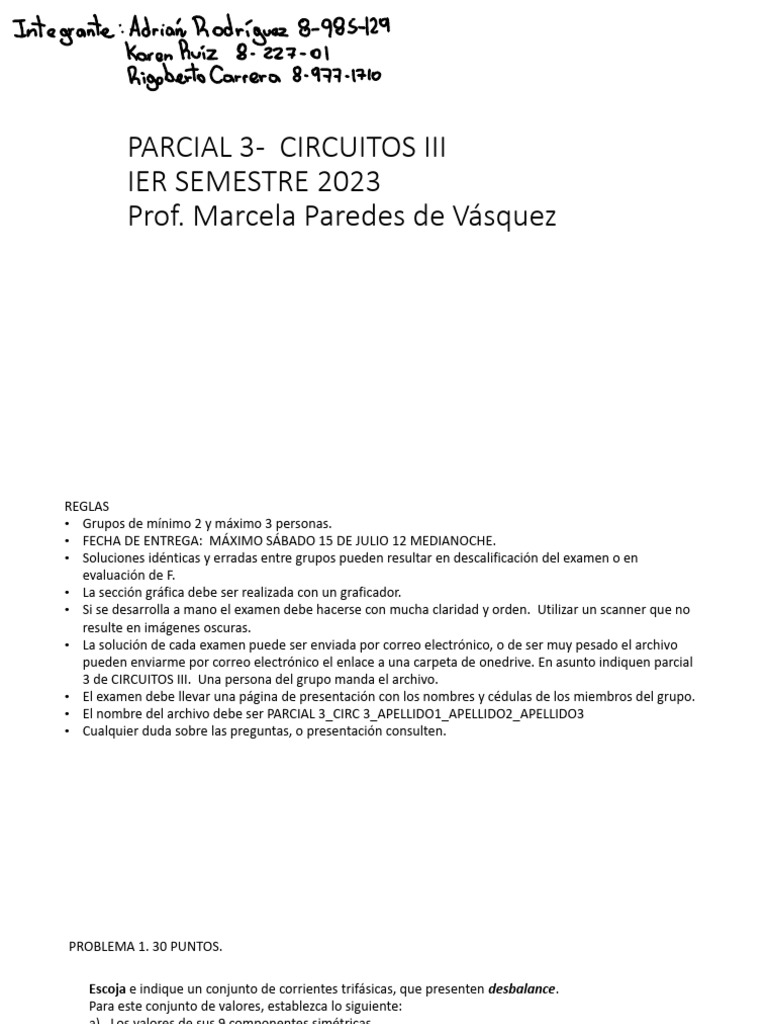 Parcial 3 de CIRCUITOS III Adrián R, Rigoberto C Y Karen R | PDF