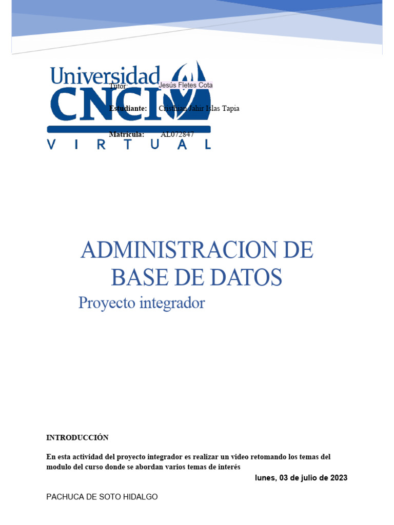 Administración de Bases de Datos Proyecto INTEGRADOR | PDF | Informática