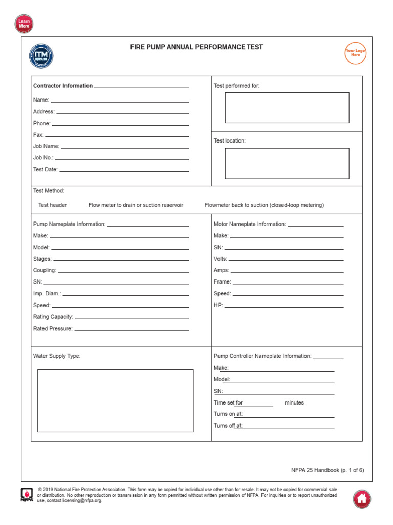 NFPA E-Forms-83-88 (FIRE PUMP ANNUAL PERFORMANCE TEST) | PDF | Pump ...