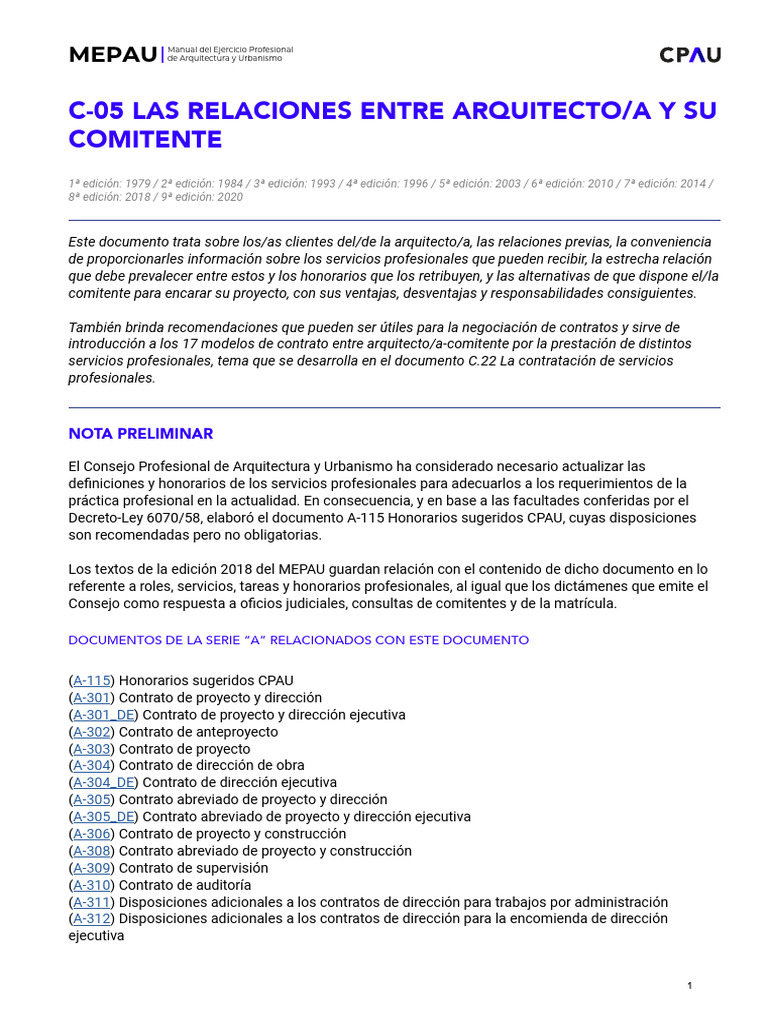 C05.las Relaciones Entre Arquitectoa y Su Comitente | PDF | Arquitecto ...