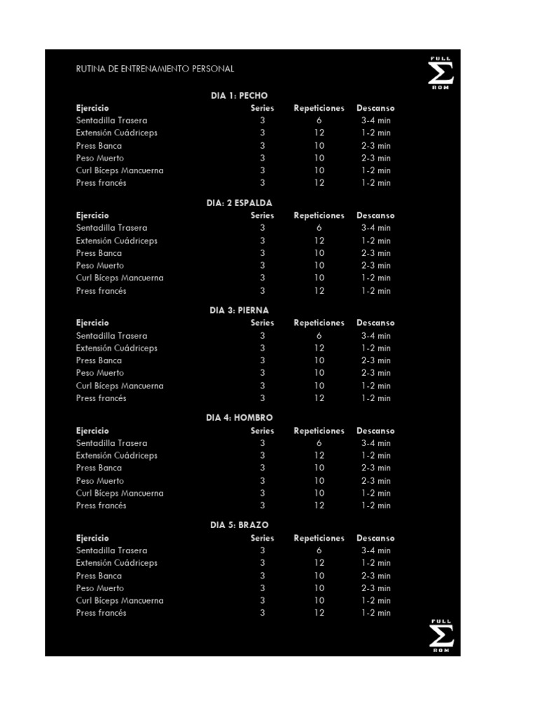 Formato Rutinas de Entrenamiento | PDF | Deportes atléticos | Ciencia ...