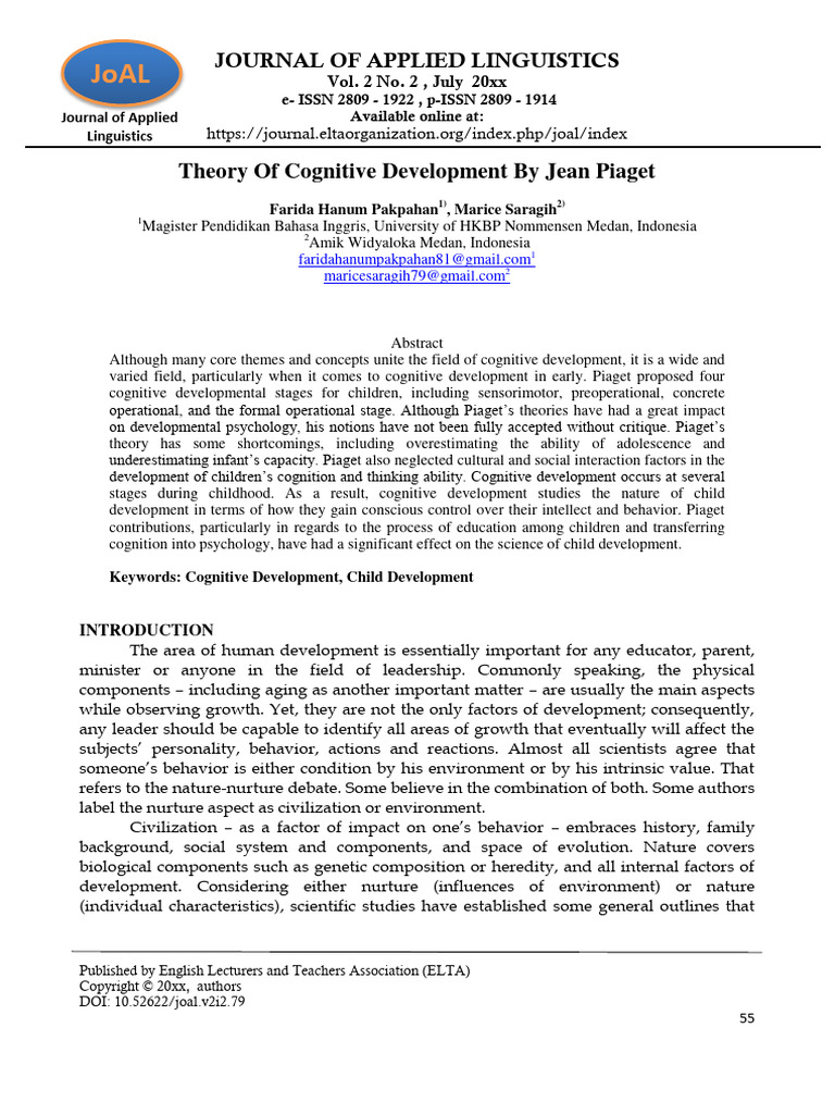 Theory of Cognitive Development by Jean Piaget | Download Free PDF | Cognitive Development ...