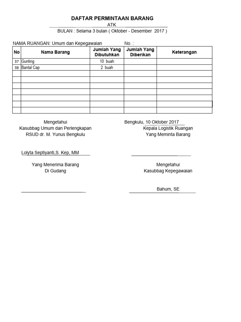 Form Permintaan Barang ATK RSUD | PDF