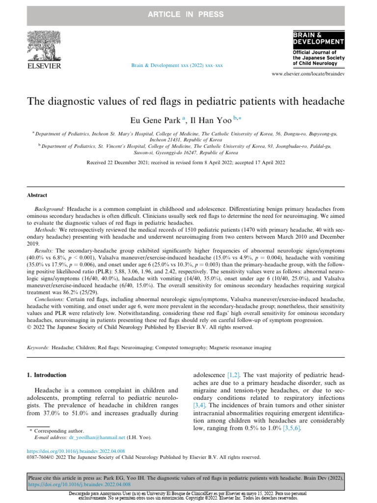 Los Valores Dxs de Las Banderas Rojas en La Cefalea Ped | PDF | Salud y ...