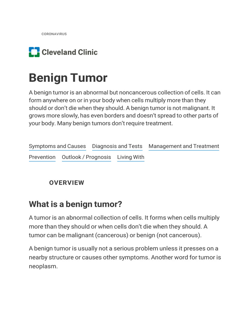 Benign Tumor Definition, Types, Causes & Management | Download Free PDF ...
