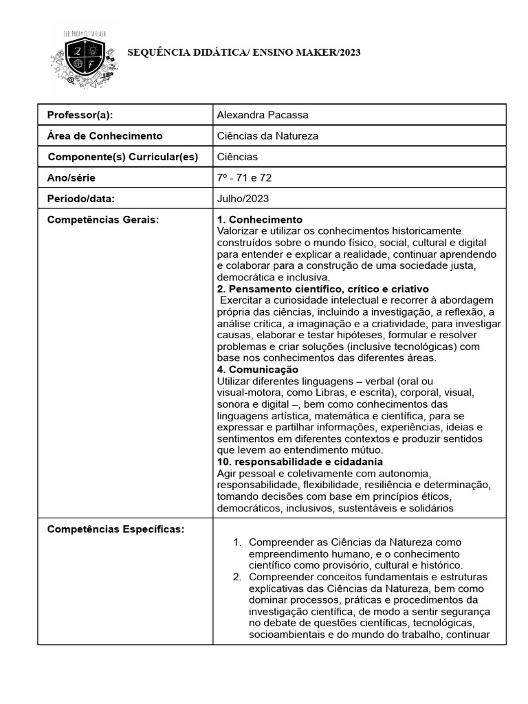 Sequência Didática Julho 7º Ano - 71 e 72 2023 | PDF | Science ...