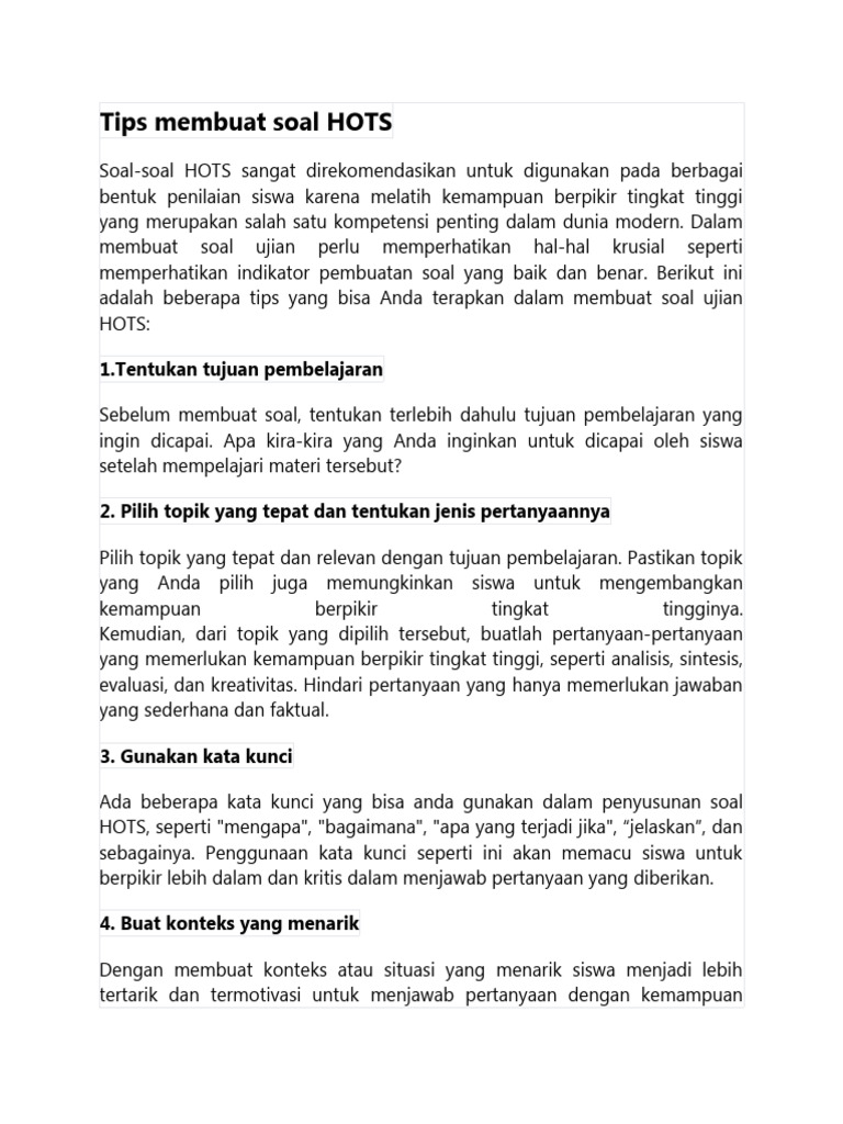 Tips Membuat Soal HOTS | PDF