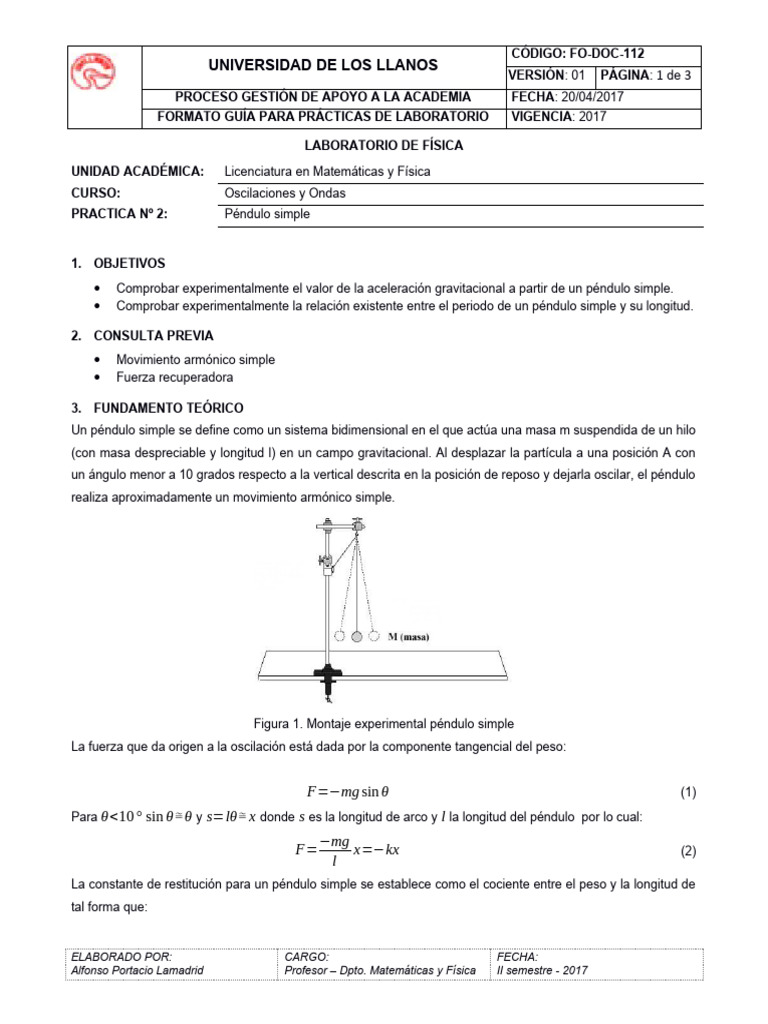 Guia de Lab 2 | PDF | Péndulo | Fenomeno fisico