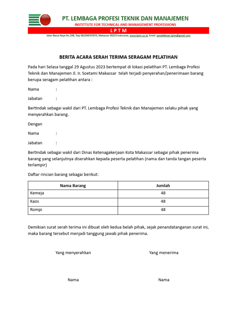 Berita Acara Serah Terima Atribut | PDF