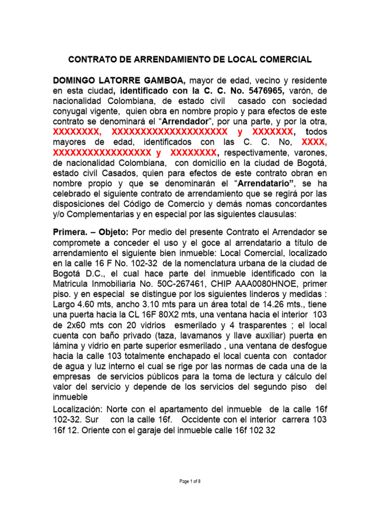 Modelo Contrato Local | PDF | Ley común | Derecho privado