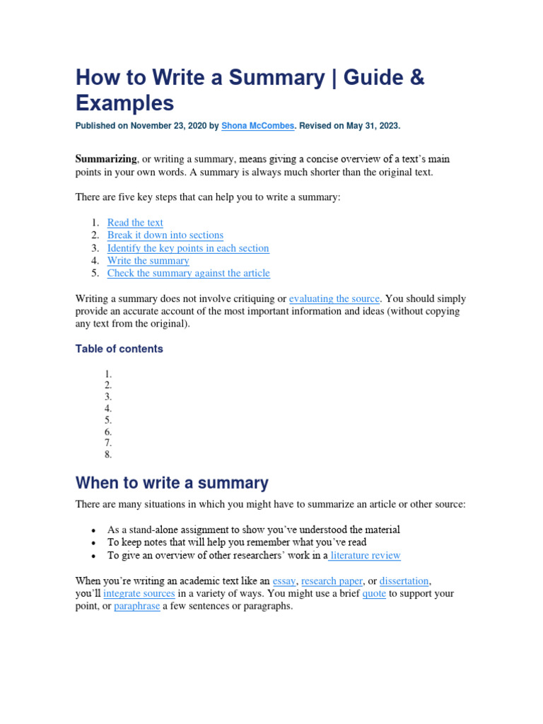 How To Write A Summary | PDF | Statistics | Citation