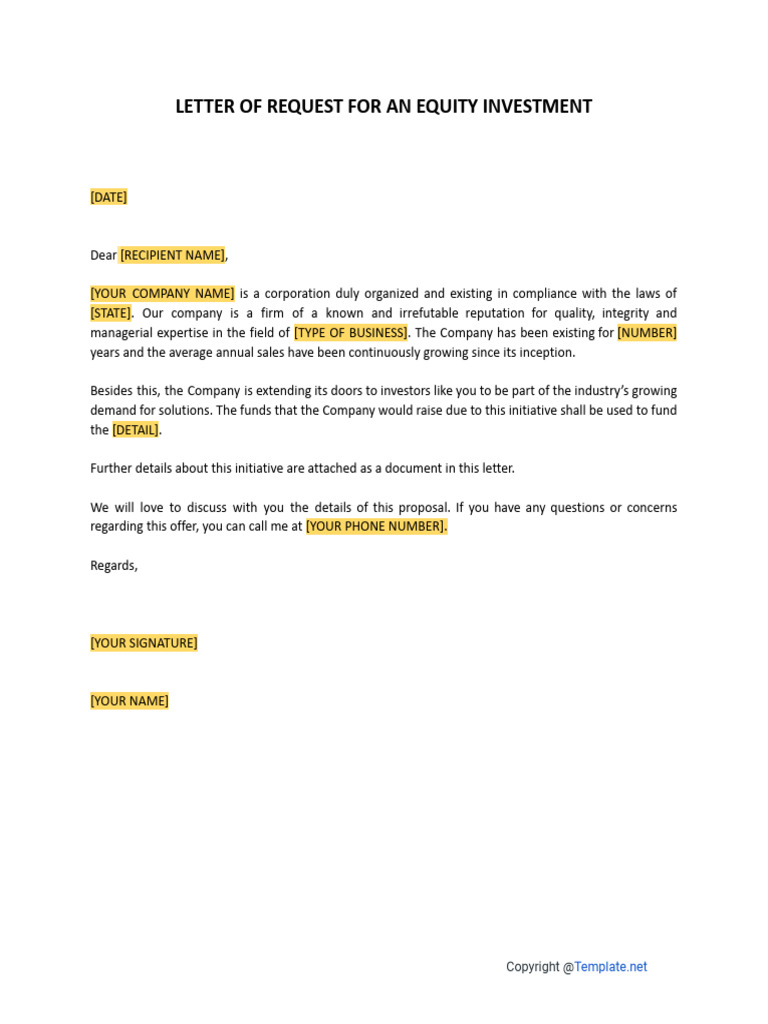 Letter of Request For An Equity Investment Template | PDF
