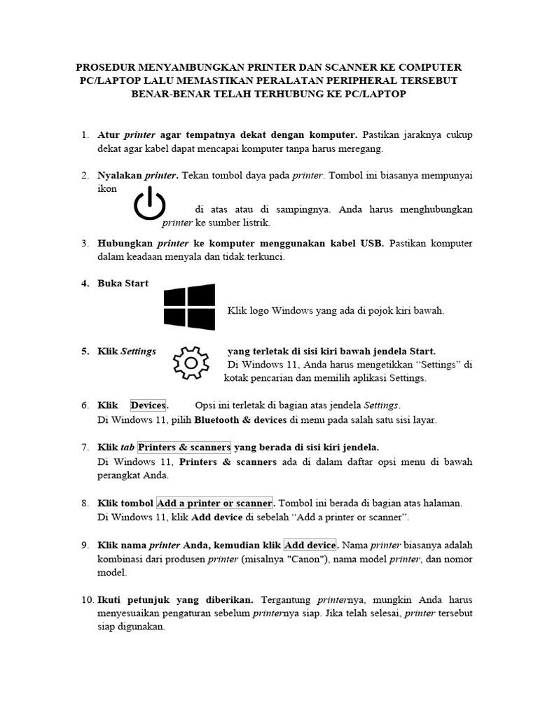 Prosedur Menyambungkan Printer Dan Scanner Ke Computer Pclaptop Lalu Memastikan Peralatan ...