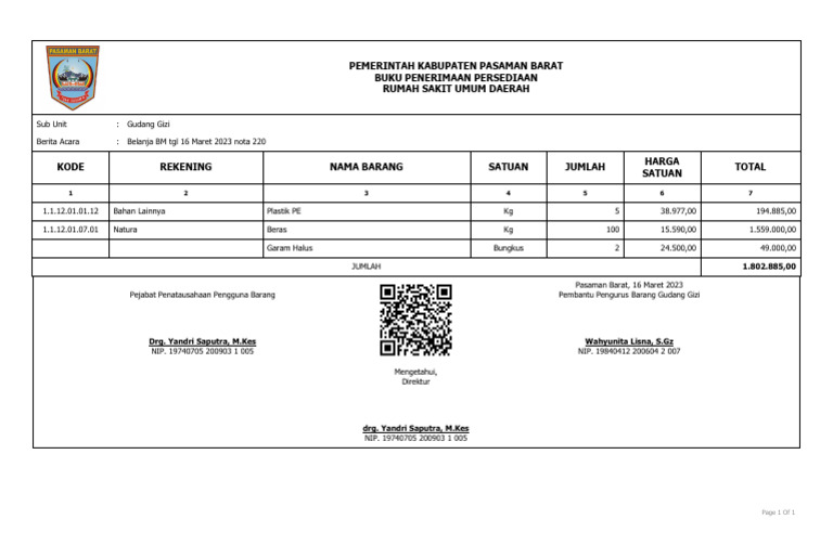 Laporan Penerimaan Barang | PDF