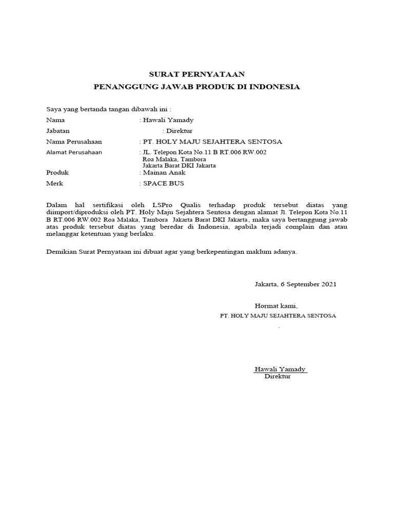 Surat Pernyataan Penanggung Jawab | PDF