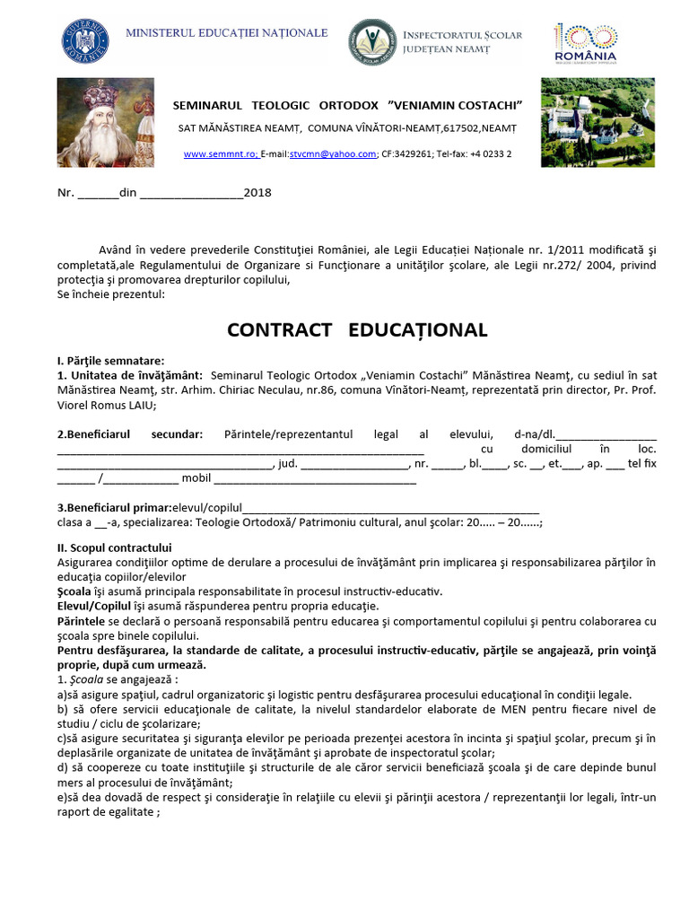 Contract Educational Elevi 2018-2019 | PDF
