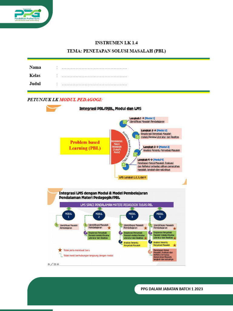 Instrumen LK 1.4 - Penetapan Solusi Masalah (MODUL PEDAGOGI 4 PBL) | PDF