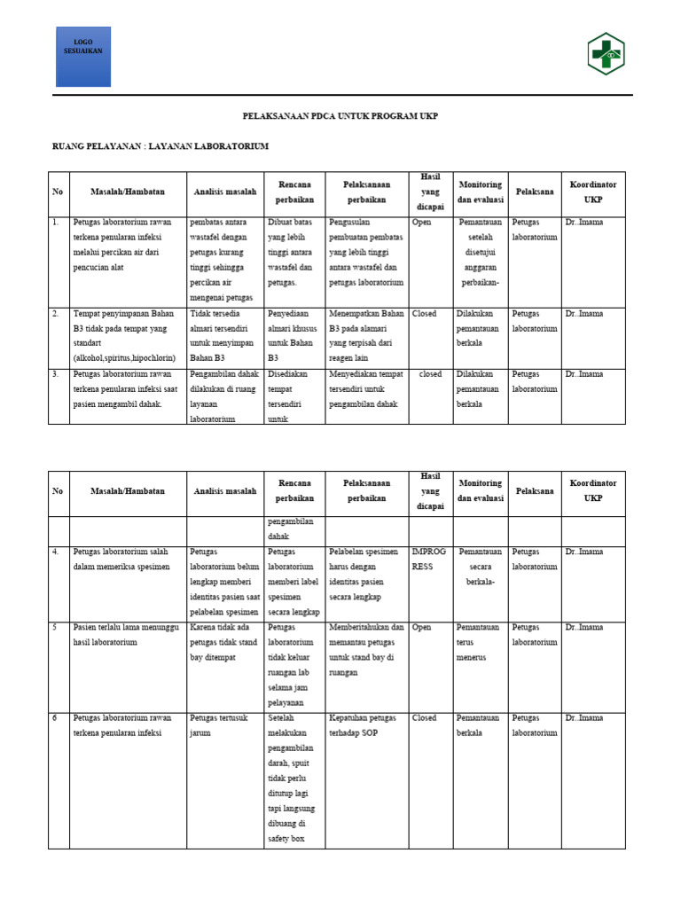 Contoh Pdca Laboratorium | PDF