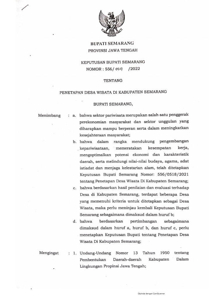 SK Bupati Semarang Desa Wisata Terbaru | PDF