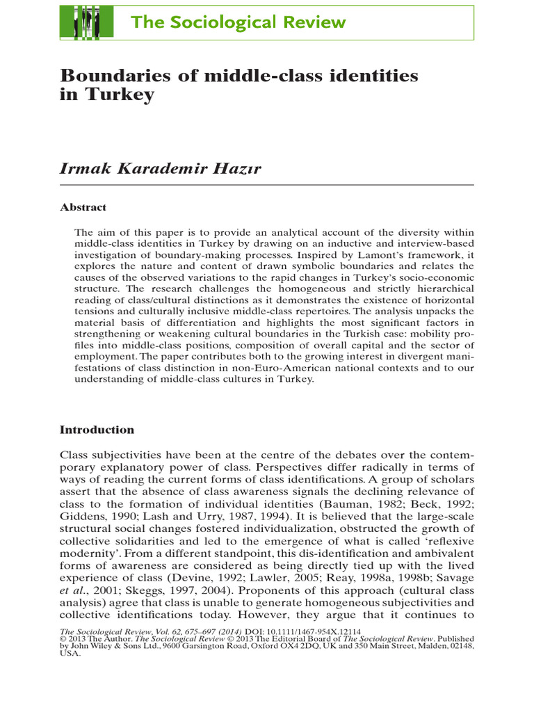 Boundaries of Middle-Class Identities in Turkey | PDF