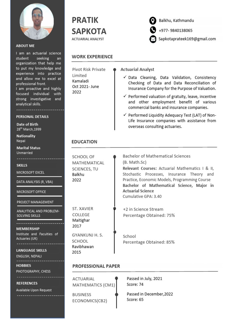 Pratik Sapkota: Work Experience | PDF | Actuarial Science | Actuary