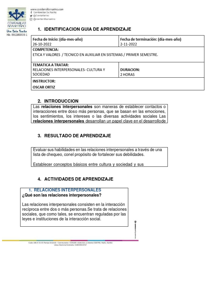 2. GUIA RELACIONES INTERPERSONALES (1) | PDF | Sociedad | Aprendizaje