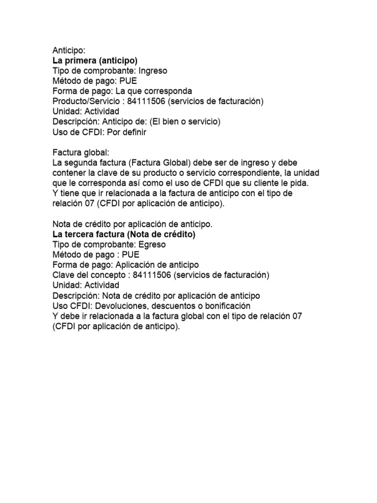 Factura Por Aplicacion De Anticipos Pdf