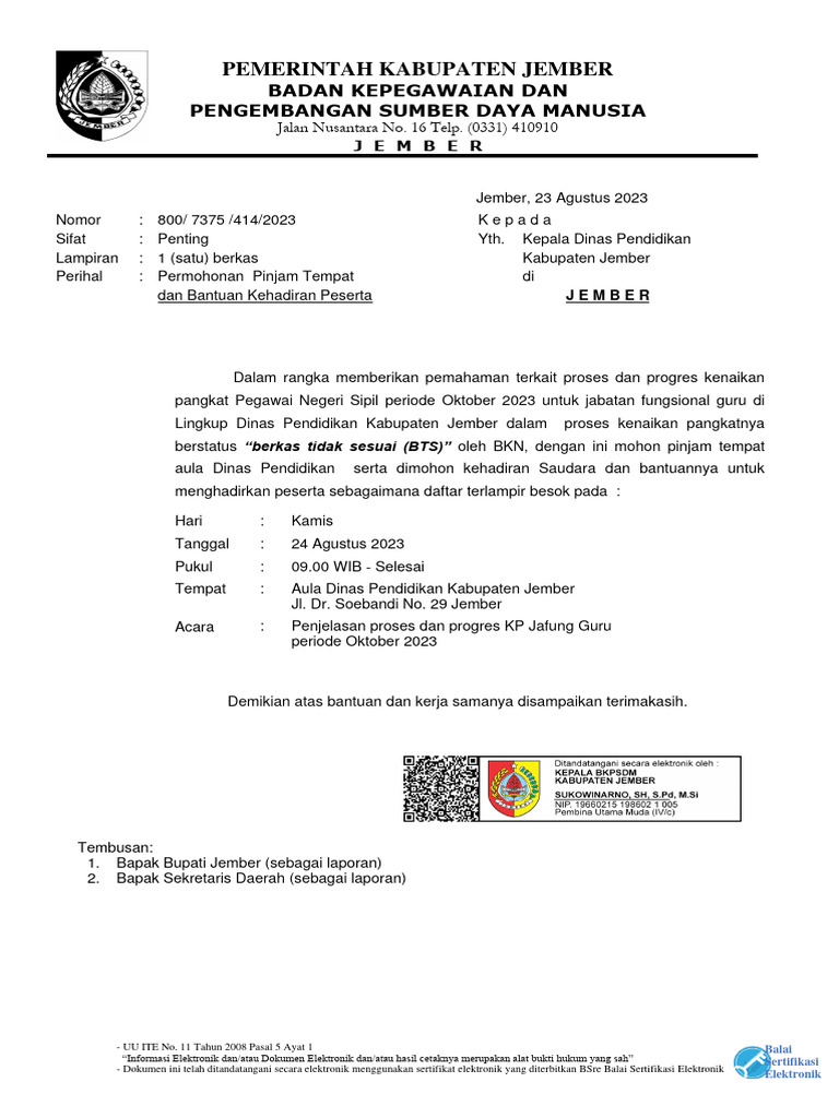 Surat Dinas Ke Dinas Pendidikan | PDF