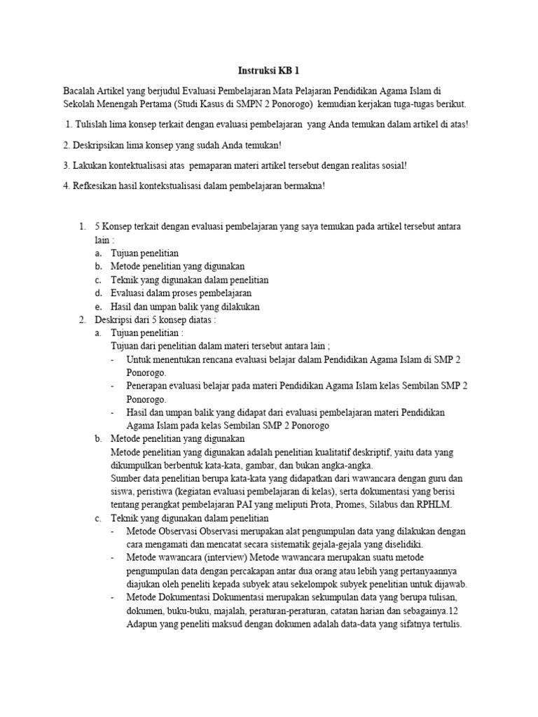 Analisa Bahan Ajar KB 1 Dan 2 Evaluasi Pembelajaran | PDF