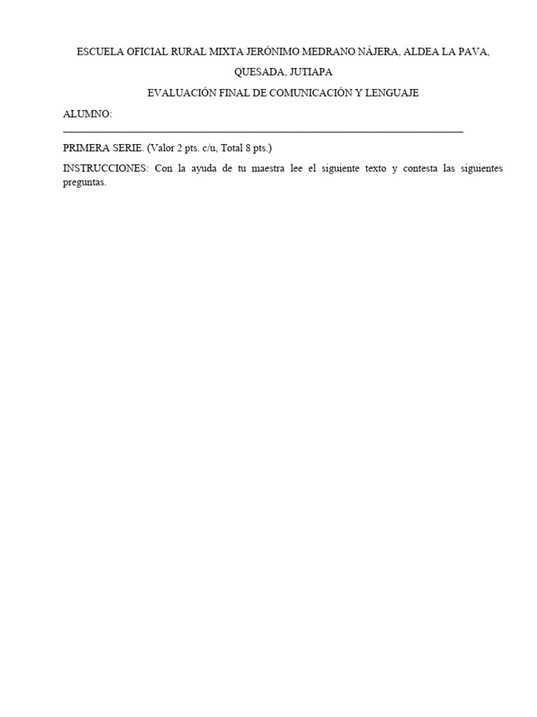 Evaluación Final de Lengua 1er Grado | PDF | Ortografía | Escritura