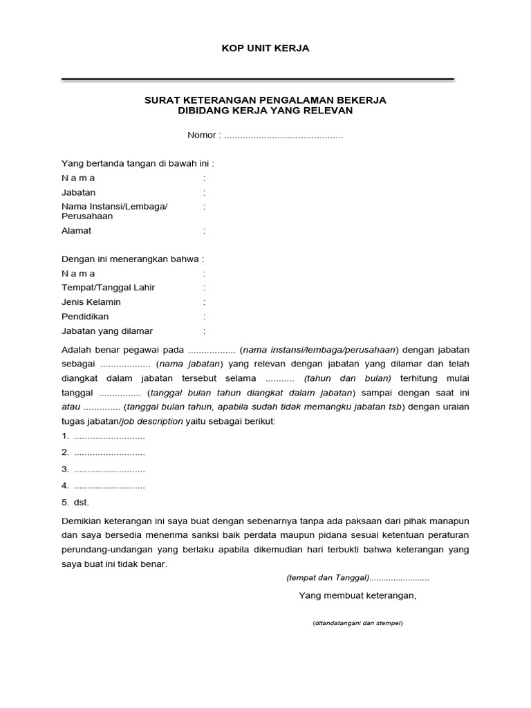 Surat Keterangan Pengalaman Kerja | PDF