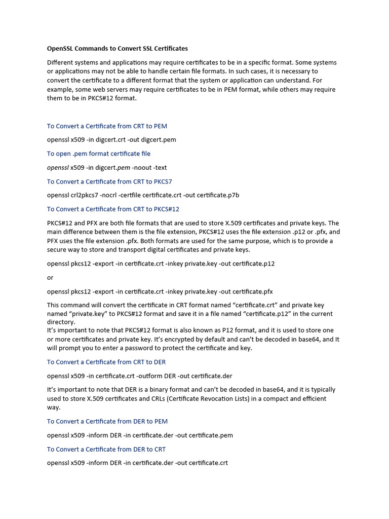 Openssl Commands To Convert Certificate Format Pdf Public Key Certificate Application 4866