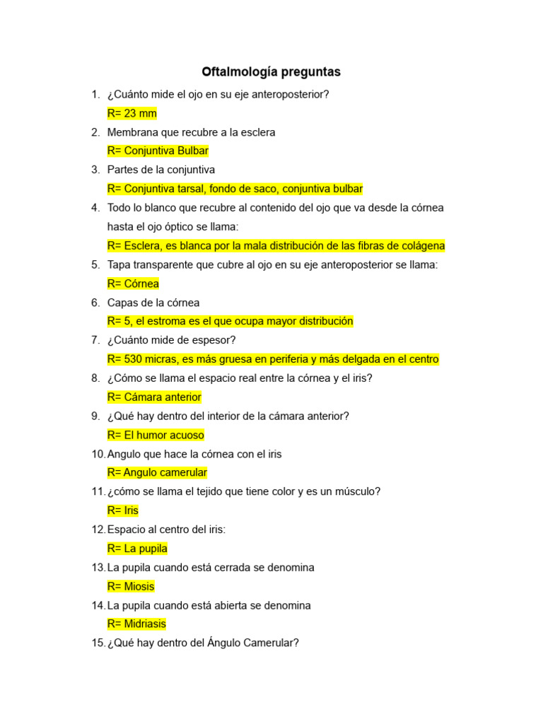 Oftalmología Preguntas | PDF | Ojo humano | Retina