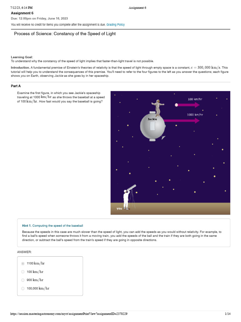 Assignment 6 | PDF | Special Relativity | Speed Of Light
