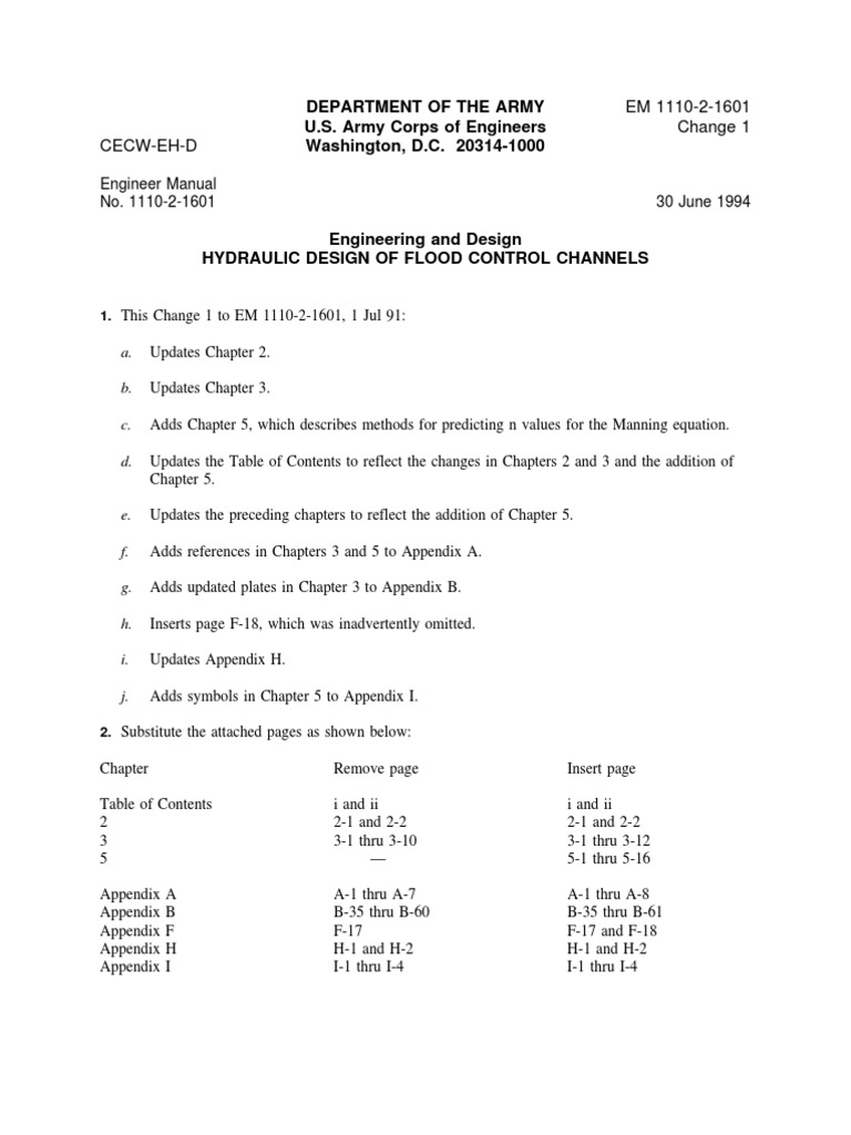 Em 1110-2-1601 - Hydraulic Design of Flood Control Channels | PDF ...