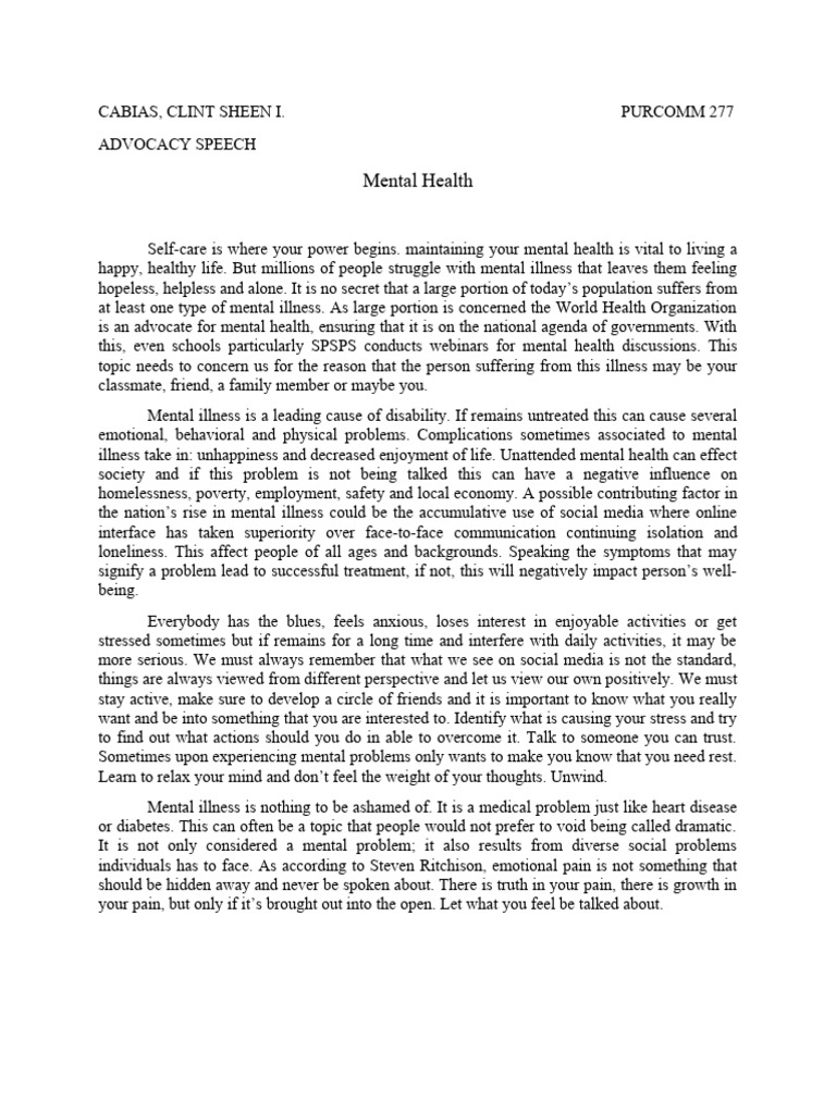 Advocacy Speech | PDF | Mental Health | Communication