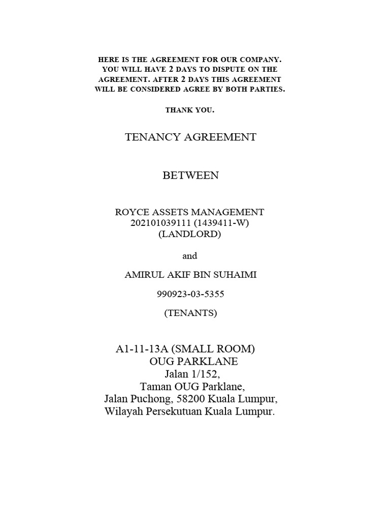 Agreement For Tenant | PDF | Leasehold Estate | Renting