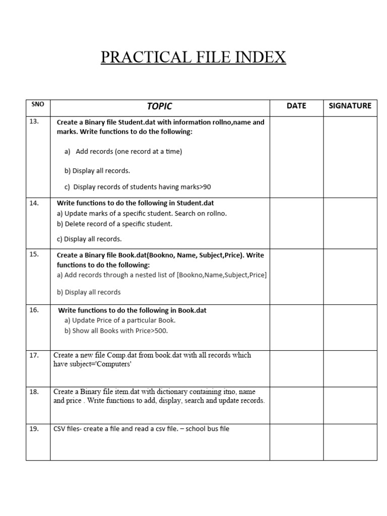 Practical File Index Guide | PDF