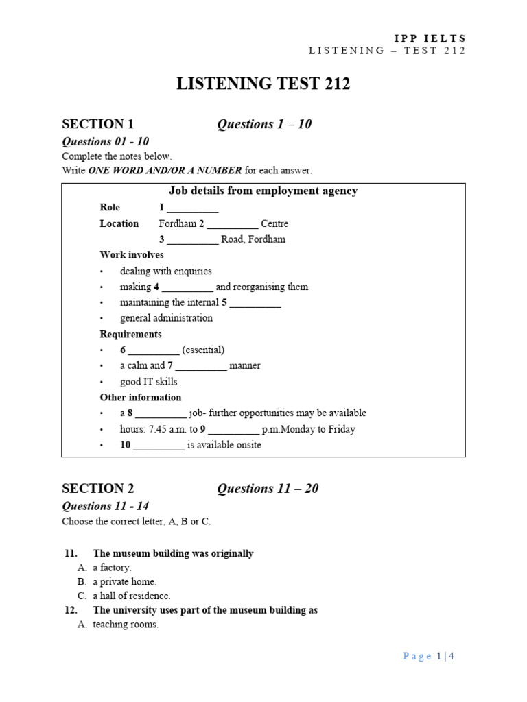 IELTS Listening Test 212 Answers | PDF | Victor Hugo