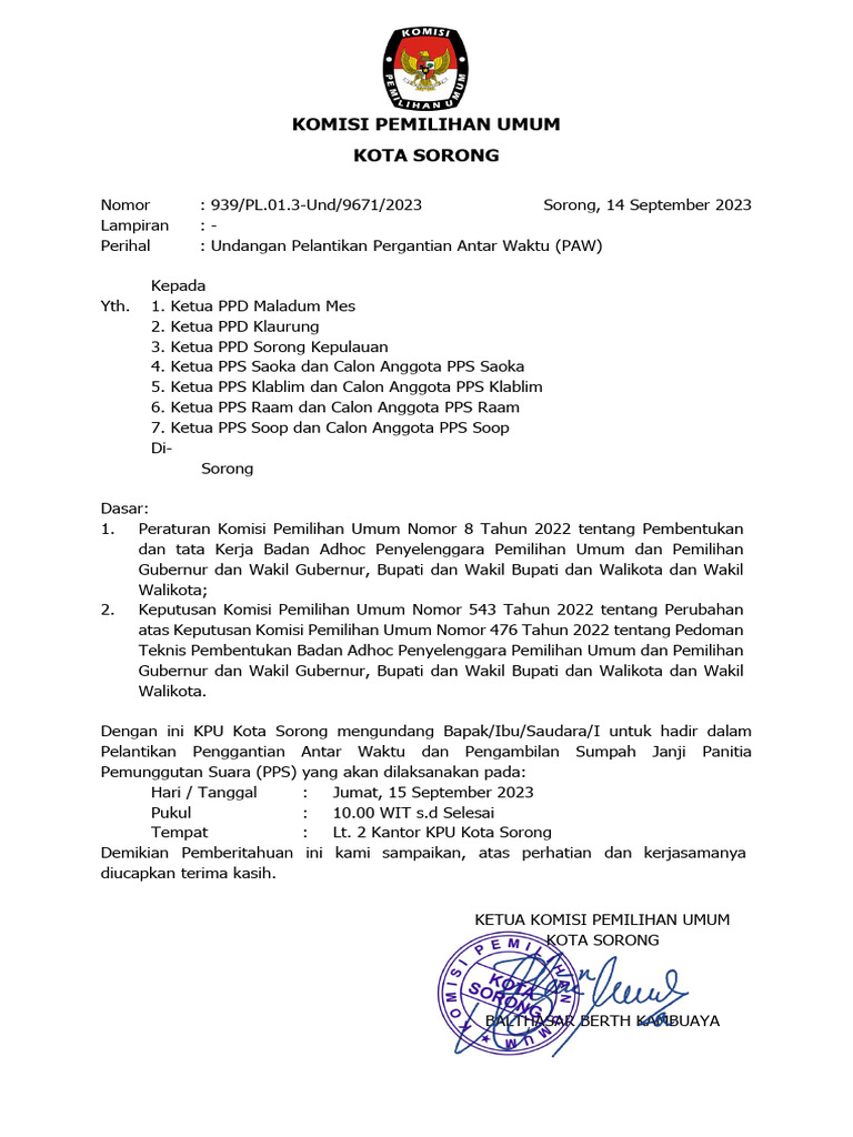 Undangan Pelantikan PAW PPD 2024 | PDF