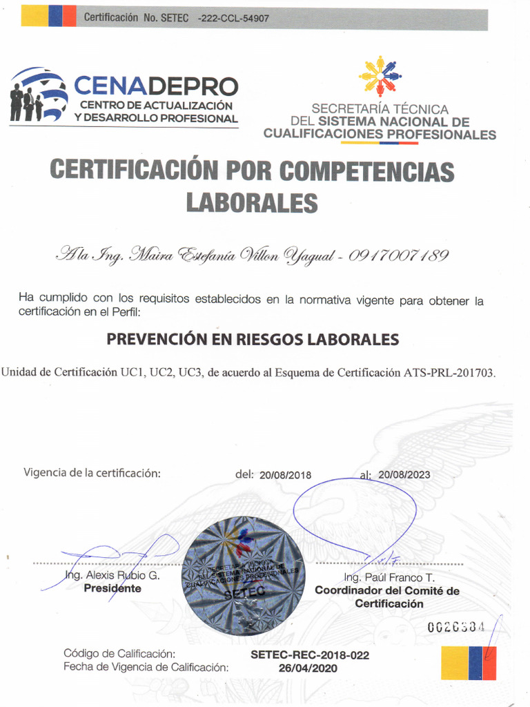 2 Certificado de Competencias Laborales (PRL) | PDF