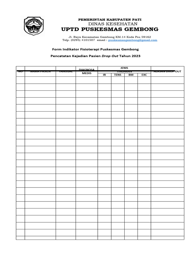 Form Indikator Fisioterapi Puskesmas Gembong | PDF