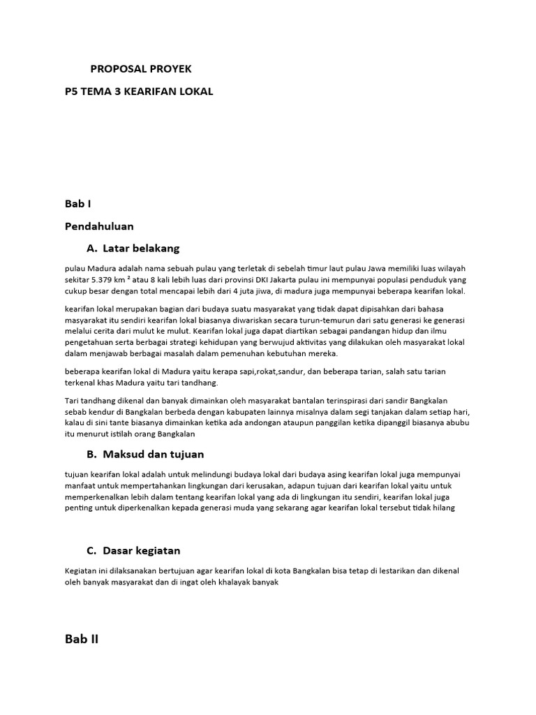 Proposal Proyek P5 Tema 3 Kearifan Lokal: Bab II | PDF