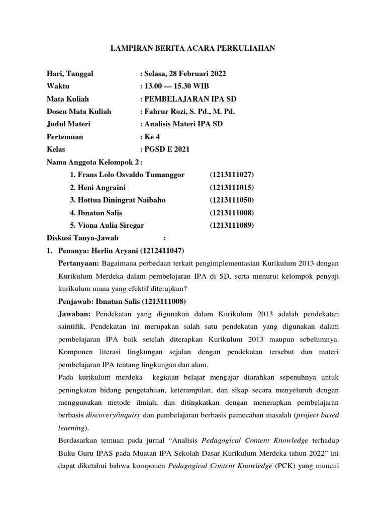 BAP Kel. 2 Pembelajaran IPA SD | PDF